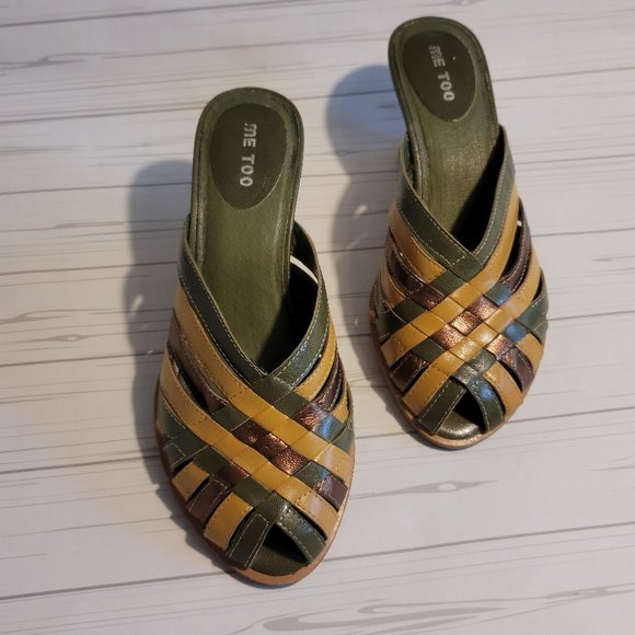 me too | Shoes | Wedge Sandal Basket Weave Leather In Multi Color New ...